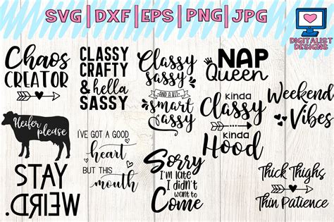 Sassy Quotes Bundle Svg Funny Quotes Dxf Png  Eps By