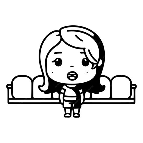 Premium Vector Cute Girl Sitting On Sofa Cartoon Vector Illustration