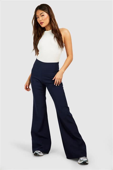 Woven Deep Waistband Flared Pants Boohoo