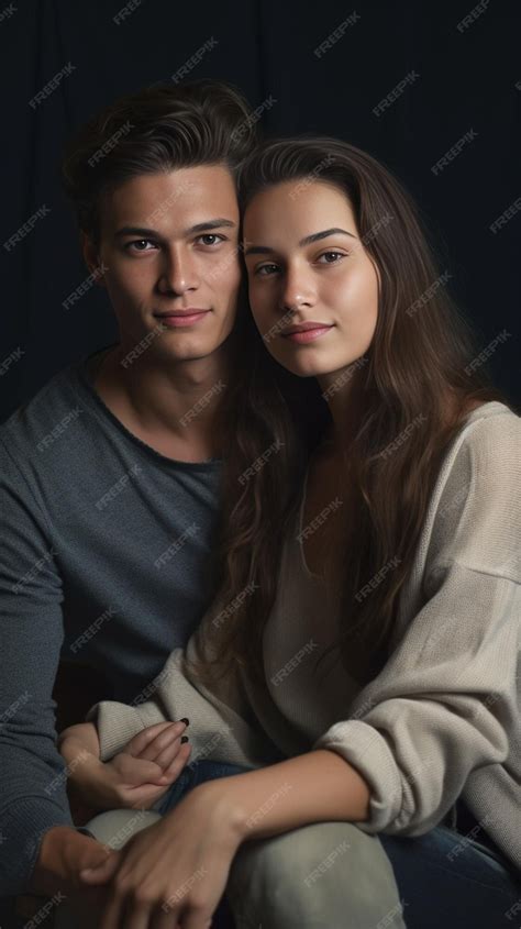 Premium Photo Handsome Couple Sitting Together Hugging Generative Ai