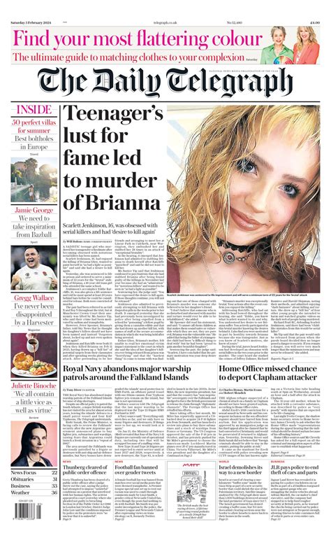 Daily Telegraph Front Page 3rd Of February 2024 Tomorrows Papers Today