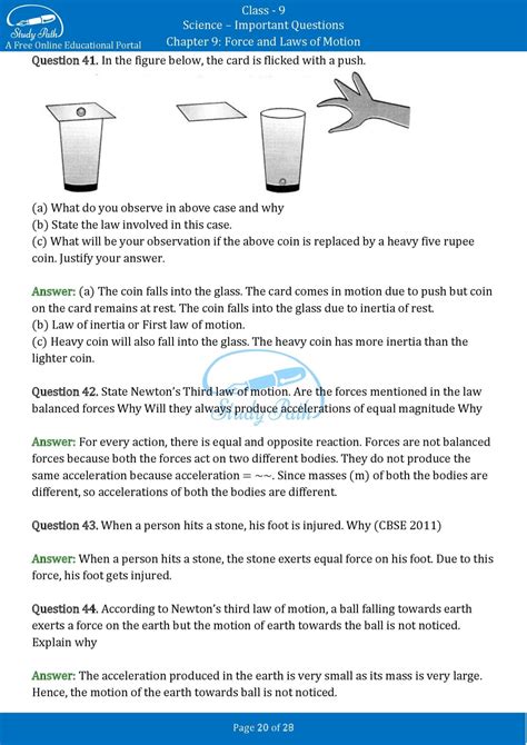 Important Questions For Class 9 Science Chapter 9 Force And Laws Of Motion