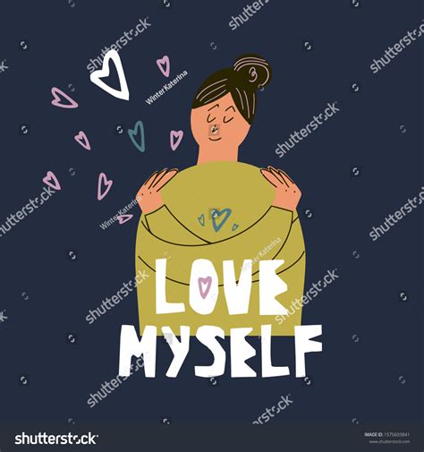 Young Woman Hugs Herself Self Care Stock Vector Royalty Free
