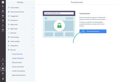live chat security setting up trusted domains in livechat livechat