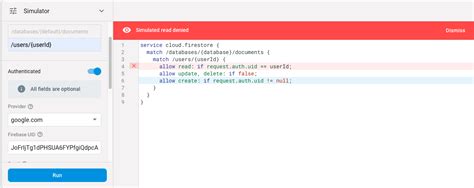 firebase firestore security rules request auth uid userid kept