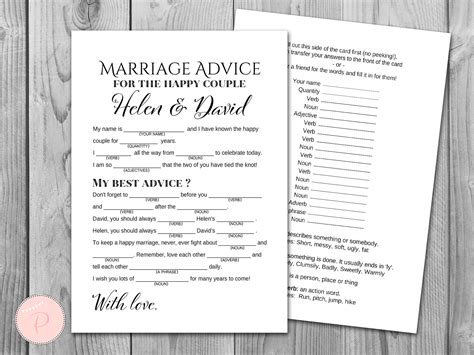 Marriage Advice Cards Wedding Mad Libs Printable Wedding Etsy