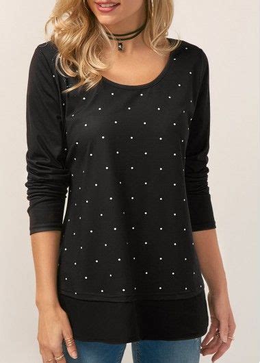 Long Sleeve Polka Dot Print T Shirt Womens Trendy Tops Trendy