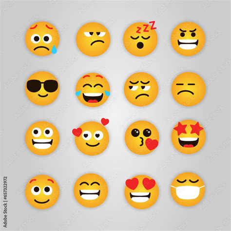 Big Set Of Emoticon Smile Icons Cartoon Emoji Set Vector Emoticon Set