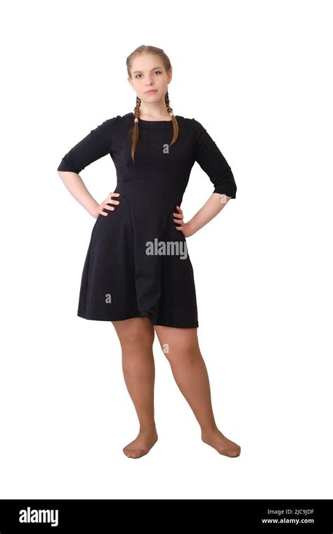 Plus Size Fashion Model In Black Dress Fat Woman Isolated On White