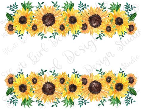 Watercolor Sunflower Border Png Sublimation Tumbler Design Etsy