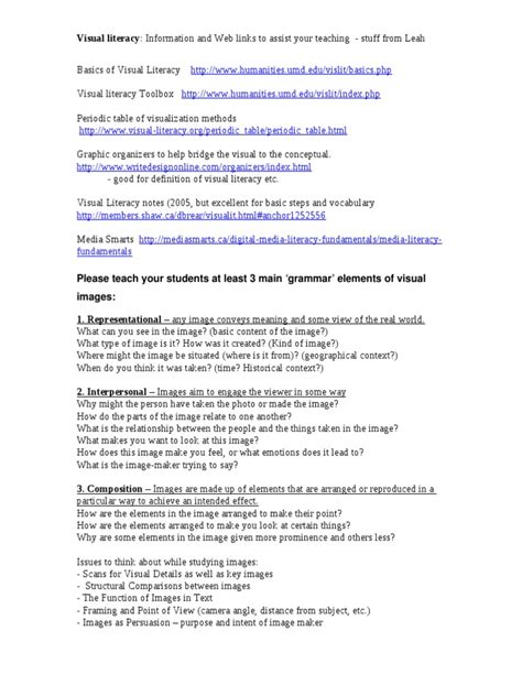 visual literacy notes literacy neuropsychological