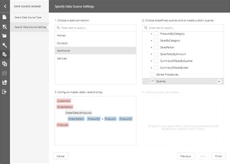 specify data source settings database reporting