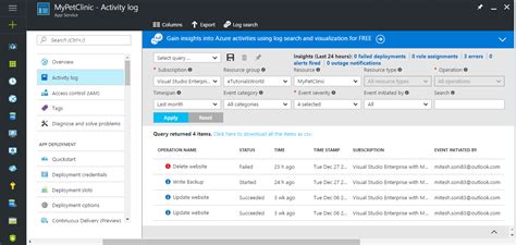 azure app service logs azure app service deploy error