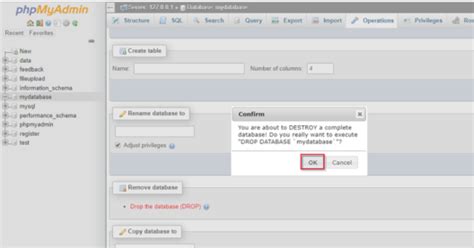 how to create and delete a database in phpmyadmin edureka