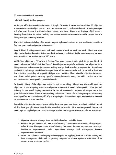 50 Resume Objective Statements