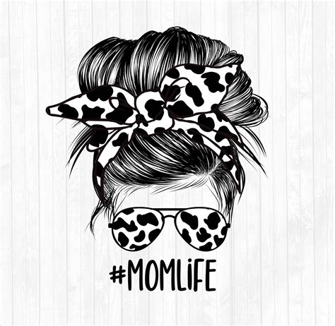 Cow Print Mom Life Messy Bun Hair Sublimation Design Etsy
