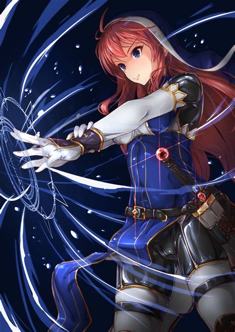 Anime Girl With Red Hair And Blue Eyes And Sword