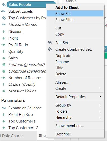 create sets tableau