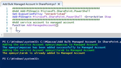 powershell bulk register managed account in sharepoint technet