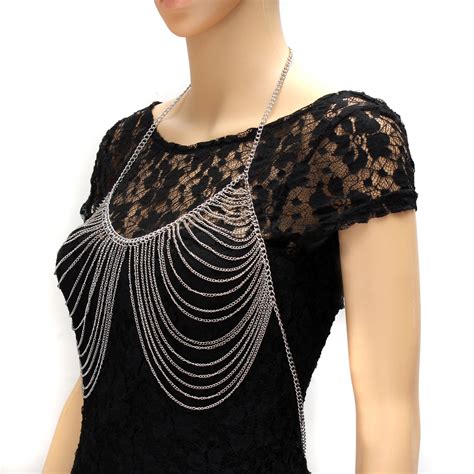 Gold Multilayer Statement Sexy Tassel Bra Metal Chain Body Jewelry At