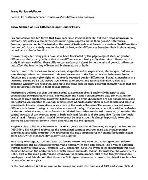 📗 Essay Sample On Sex Difference And Gender