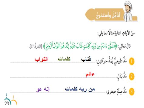 حل درس احكام المد للصف الثامن تربية اسلامية الفصل الاول