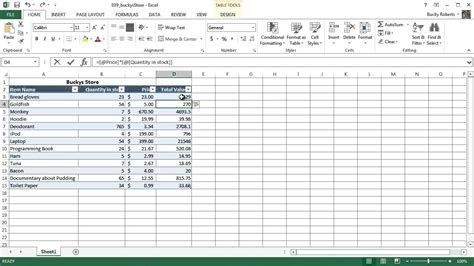 microsoft excel 2013 tutorial 20 using formulas in tables youtube
