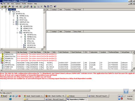 c debugging process load exception 0xc0000138 ordinal not found