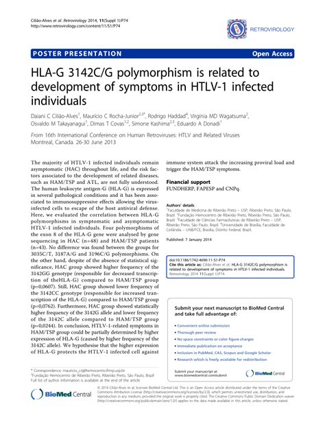 Pdf Hla G 3142c G Polymorphism Is Related To Development Of Symptoms