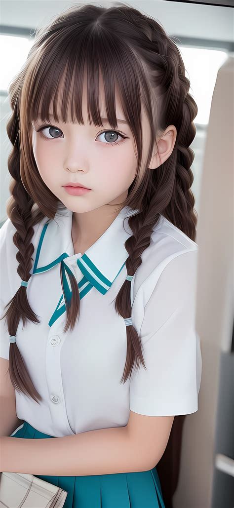 Ai 아트 거울 속의 소녀 학생 더블 포니테일 Hd 배경 화면 Wallpaperbetter