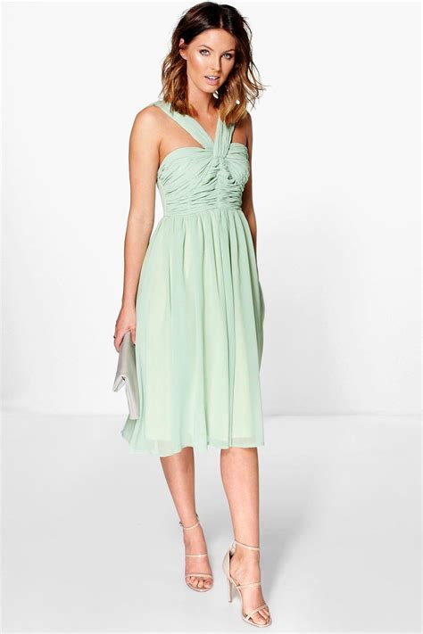 Rowa Pleated Strappy Midi Skater Dress At