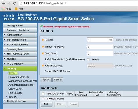cisco sg 200 series radius 802 1x setup