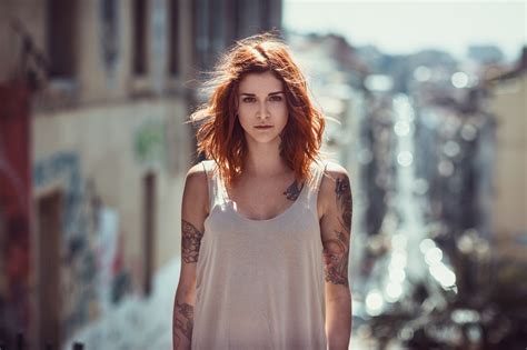 Wallpaper Women Outdoors Redhead Model City Long Hair Looking At