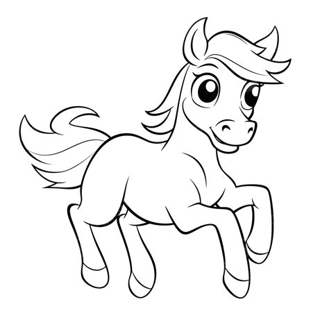 صفحات ملونة لطيف المهر لطباعة رسم مخطط تفصيلي المتجه حصان يركض الرسم