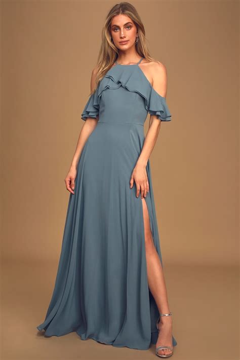Lovely Slate Blue Dress Maxi Dress Bridesmaid Dress Lulus