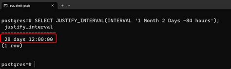 what does justify interval function do in postgresql commandprompt