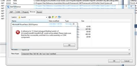 need help importing autoitx3 dll into project autoitx help and