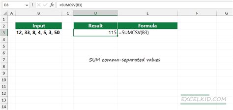 sum comma separated numbers in a single cell excel formula