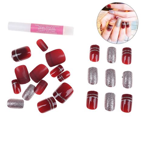 【purpleredto】24p Nail Tip Artificial False Acrylic Design Fake French