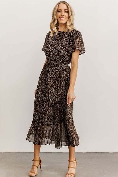 Black Taupe And Red Print Chiffon Material Round Neckline Button And