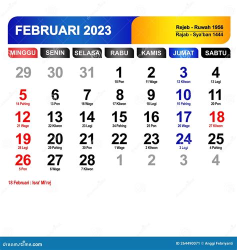 Kalender Bulan Februari 2023 Lengkap Dengan Hari Libur Stock Image