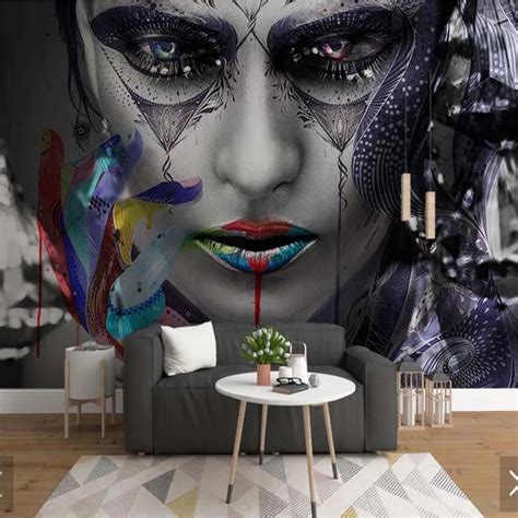 สีสัน Sex Girl Face วอลล์เปเปอร์ภาพจิตรกรรมฝาผนัง Papier Peint Mural 3d