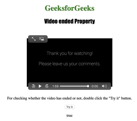 html dom video ended property geeksforgeeks