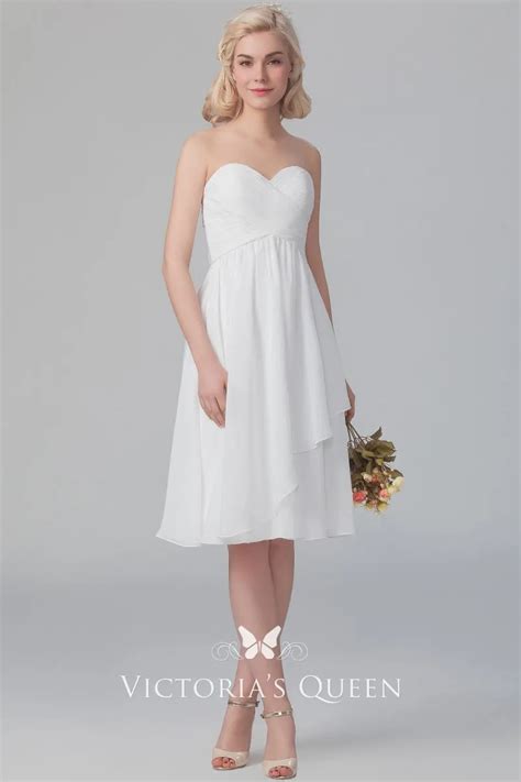 White Chiffon Short Simple Strapless Sweetheart Empire Waist Bridesmaid