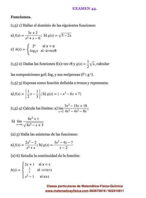 Examen 44 Matemática Bachillerato Exámen De Matemáticas