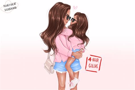 Mother Daughter Clipart Mom Of Girl Png Graphic By Yanaart · Creative