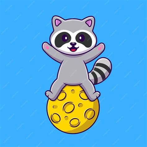 Lindo Mapache Sentado En La Ilustración De Los Iconos Vectoriales De