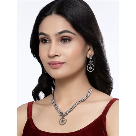 Buy Zeneme Rose Gold Plated Oxidised White American Diamond Star