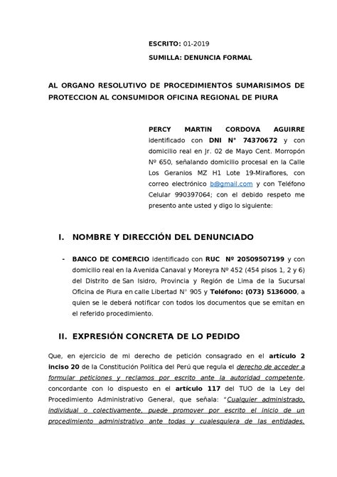 Introducir 113 Imagen Modelo De Escrito De Denuncia De Hechos