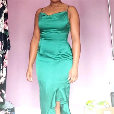 Deep Green Satin Ruffle Side Cami Midi Dress Dresses Images 2022 Page 2